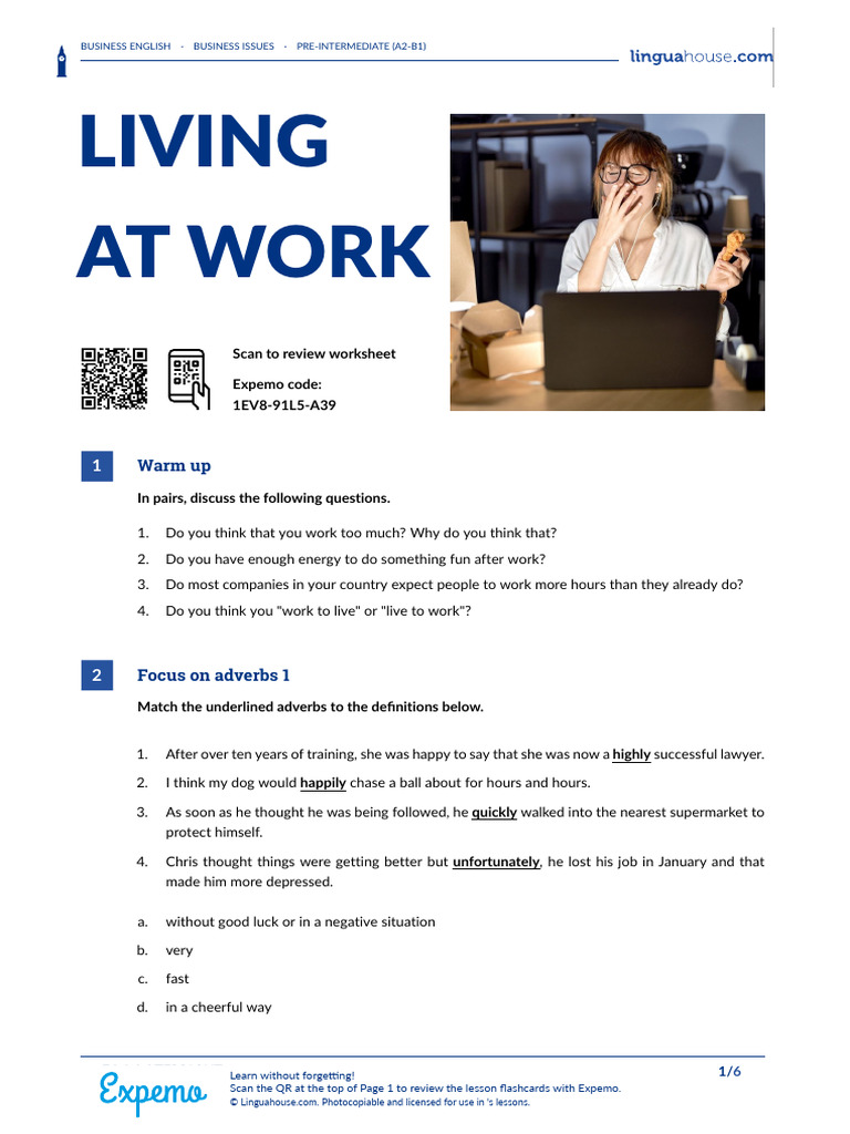 Business English: Living at Work A2-B1 | PDF | Sleep | Stress (Biology)