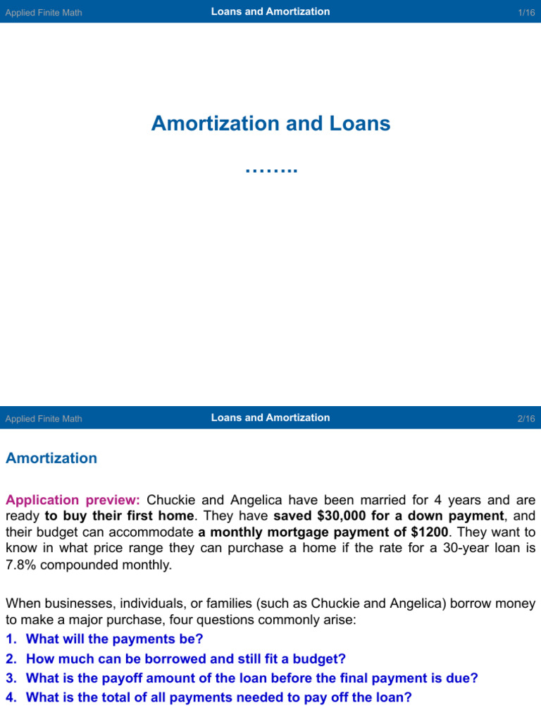 AFM Week 6 - Loans and Amortization | PDF | Loans | Present Value