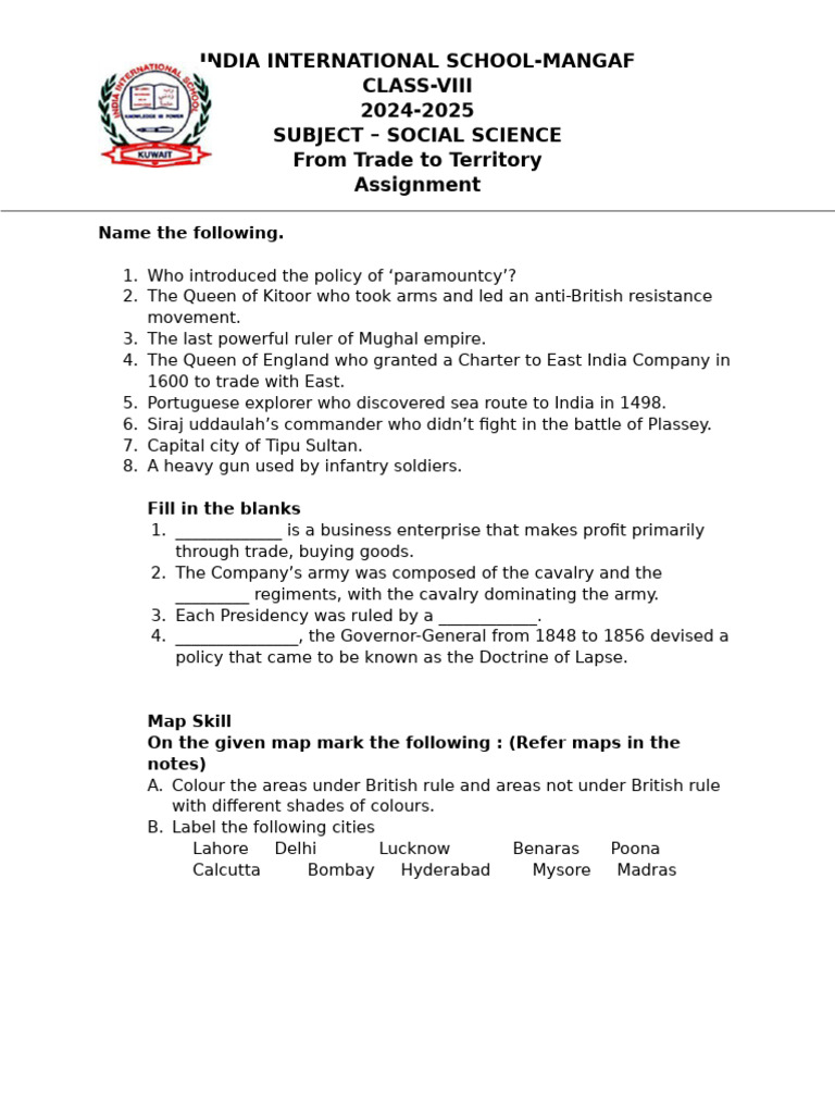 Iis W FROM TRADE TO TERRITORY - ASSIGNMENT | PDF