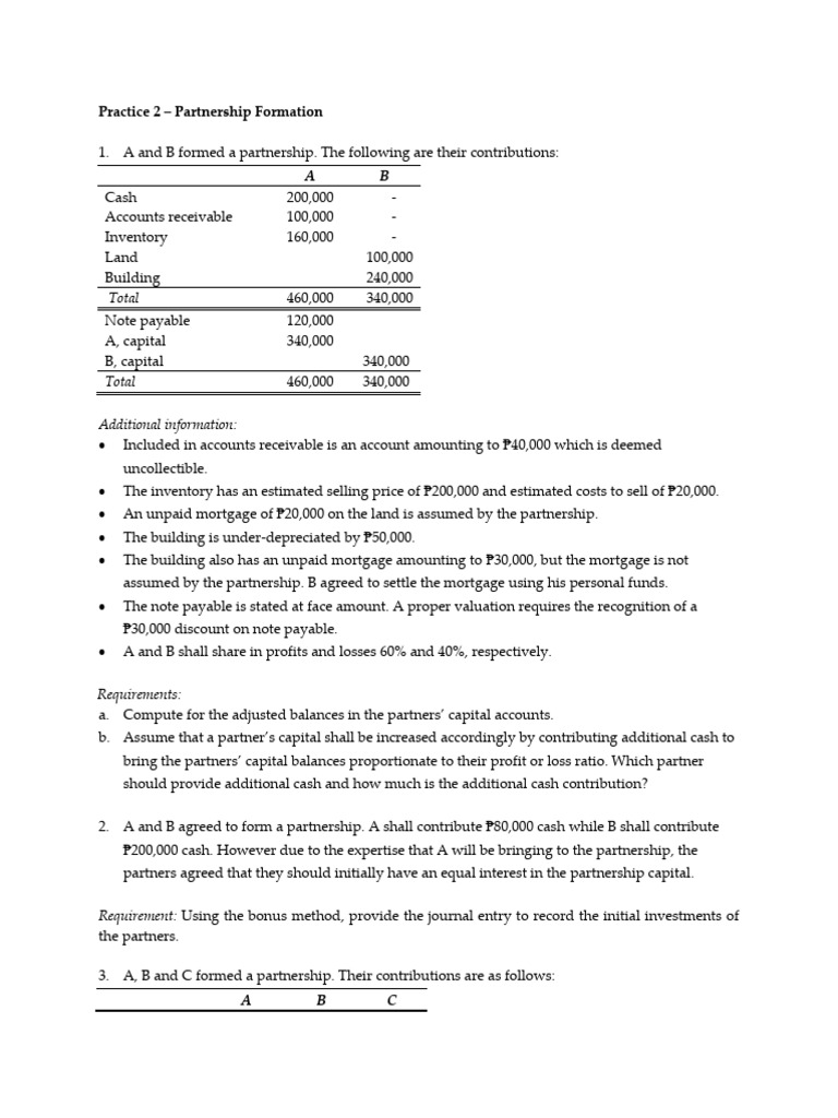 Partnership Formation and Capital Adjustments | PDF | Partnership ...