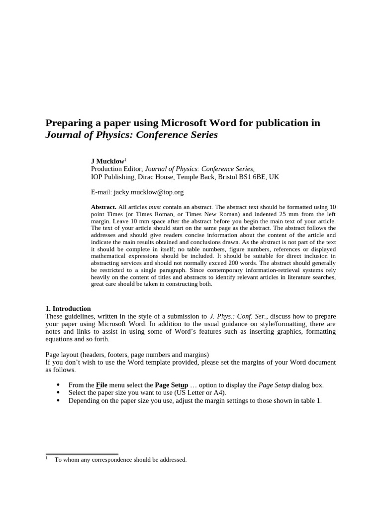 Microsoft Word Paper Guidelines for JPCS | PDF | Bracket | Paragraph