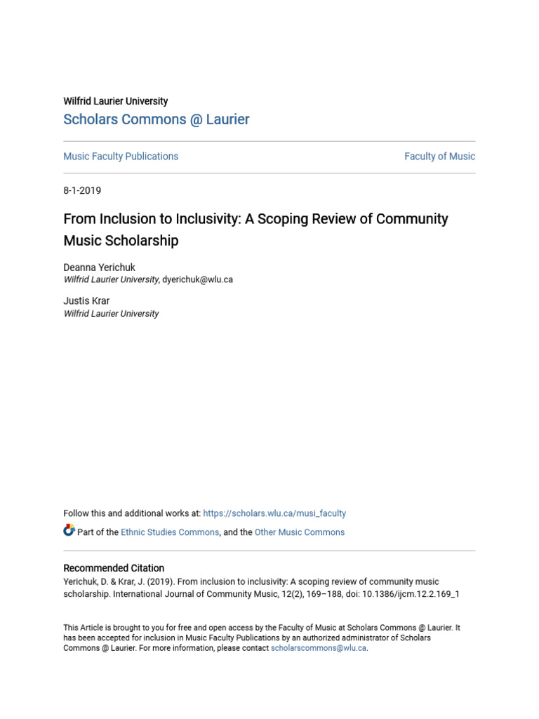 From Inclusion To Inclusivity - A Scoping Review of Community Musi ...