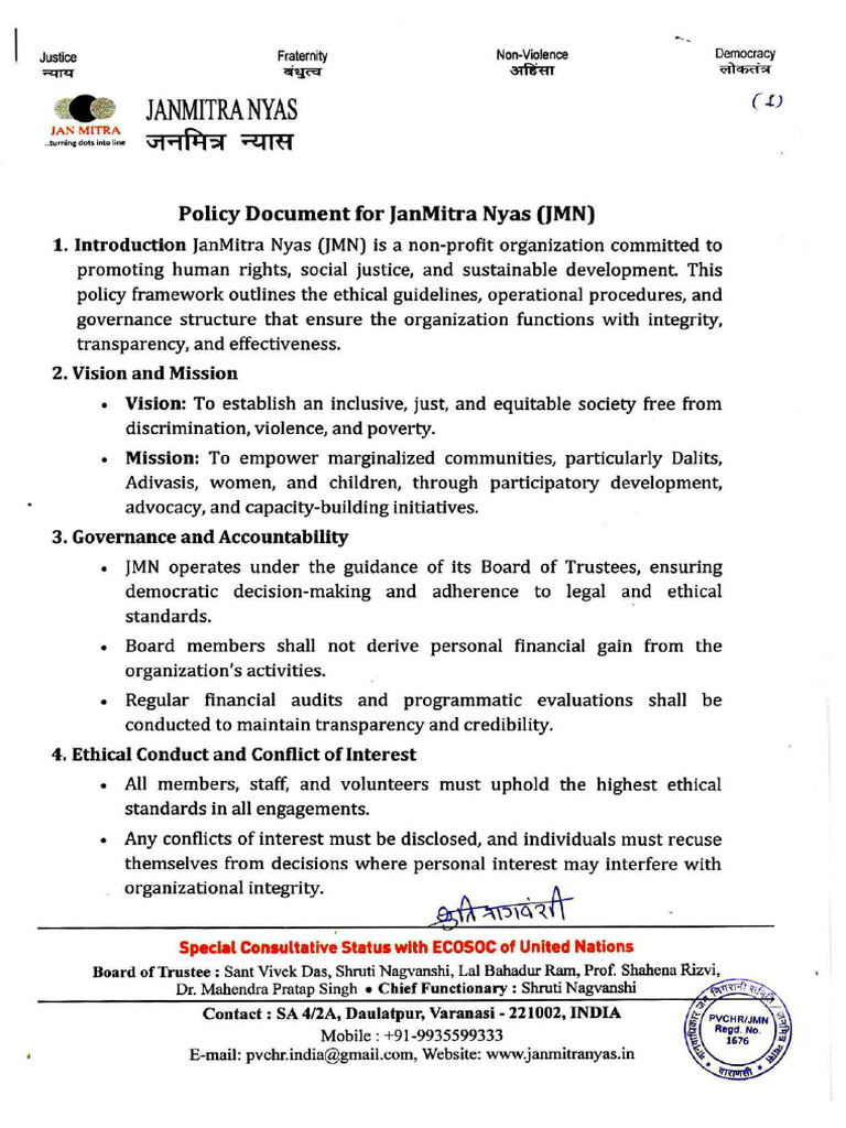 PSEA and Gender Policy of JanMitra Nyas | PDF