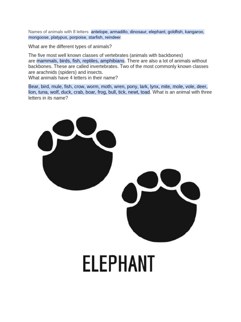 Names of Animals With 8 Letters | PDF