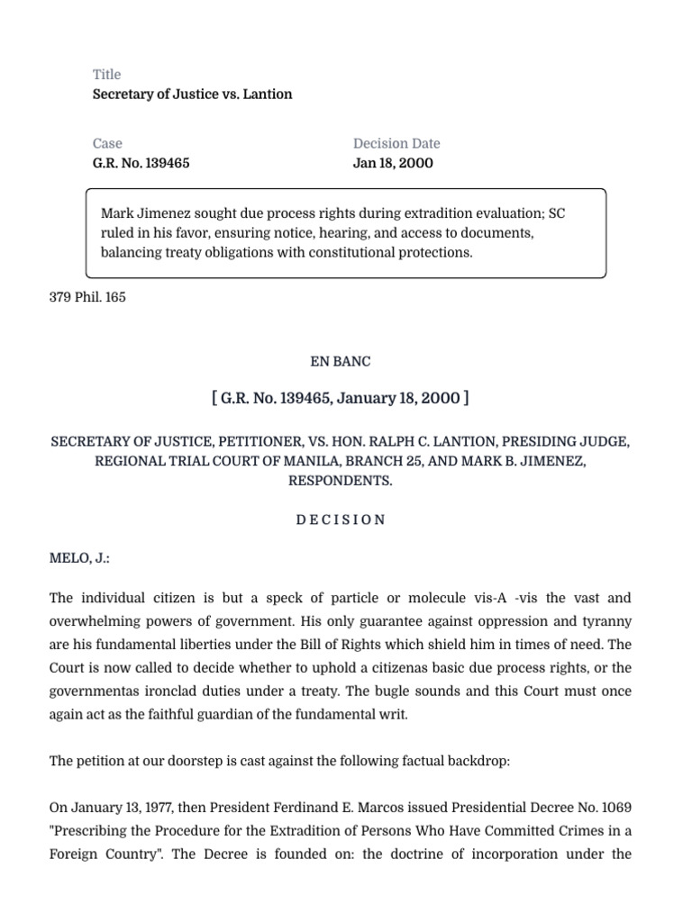 Due Process in Extradition Case: Jimenez | PDF | Extradition | Mandamus