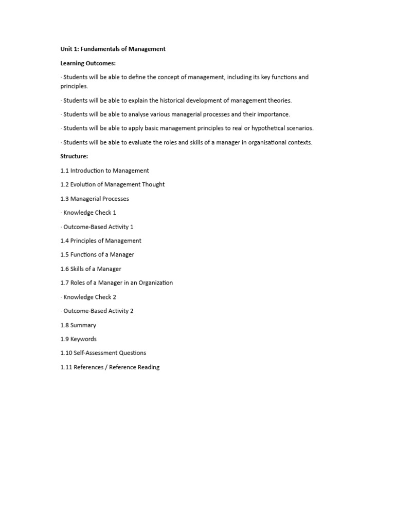 unit 01 mangement process | PDF | Goal | Leadership