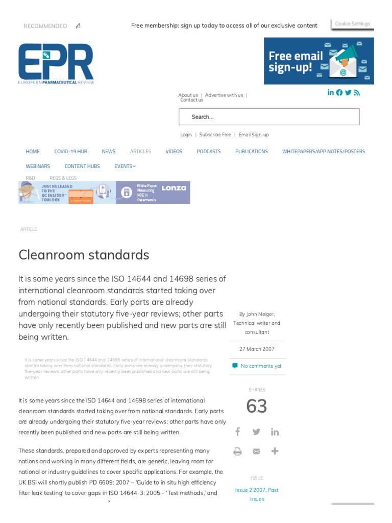 Cleanroom Standards Overview and Updates | PDF