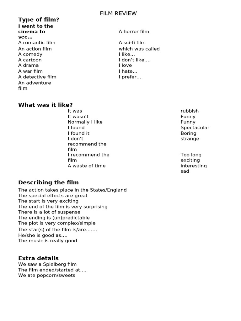 Film Review Vocabulary | PDF