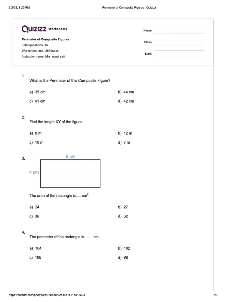 Perimeter of Composite Figures | PDF