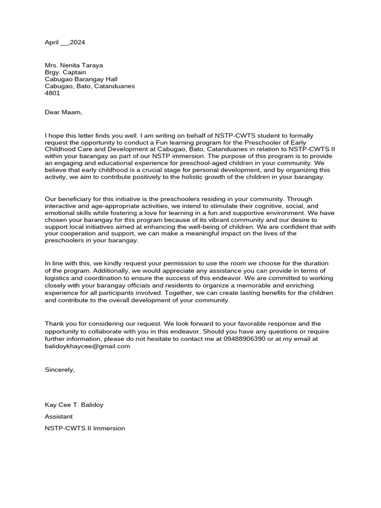 NSTP Letter of Intent | PDF