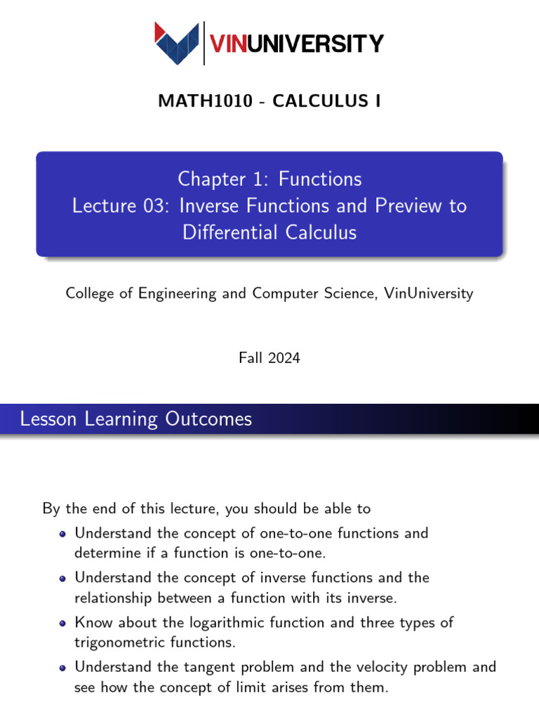 Lect03 - Inverse Functions and Preview To Differential Calculus | PDF | Function (Mathematics ...