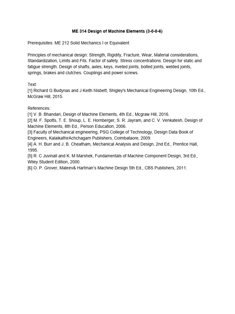 ME 314: Machine Element Design Principles | PDF