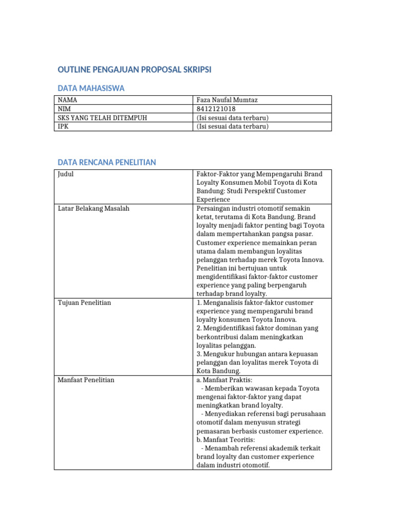 Outline Proposal Skripsi Tabel | PDF