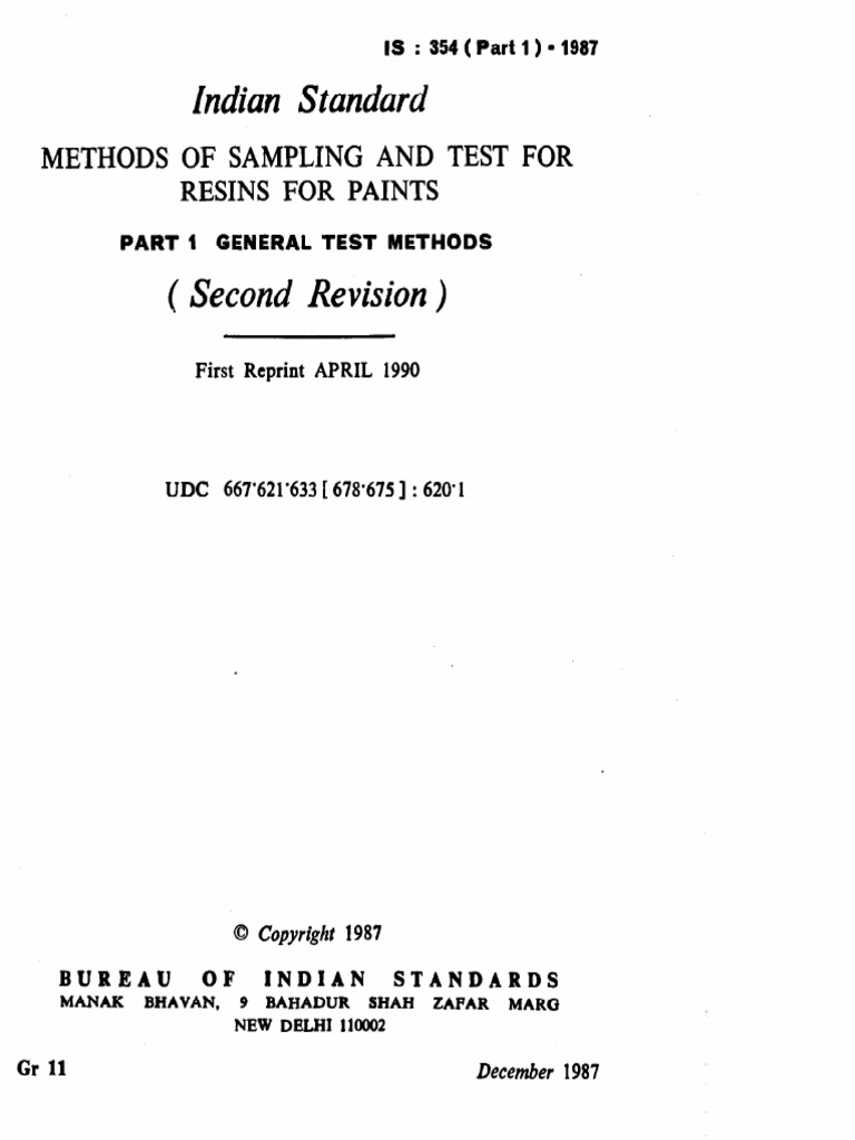 Indian Standard: Methods of Sampling and Test For Resins For Paints ...