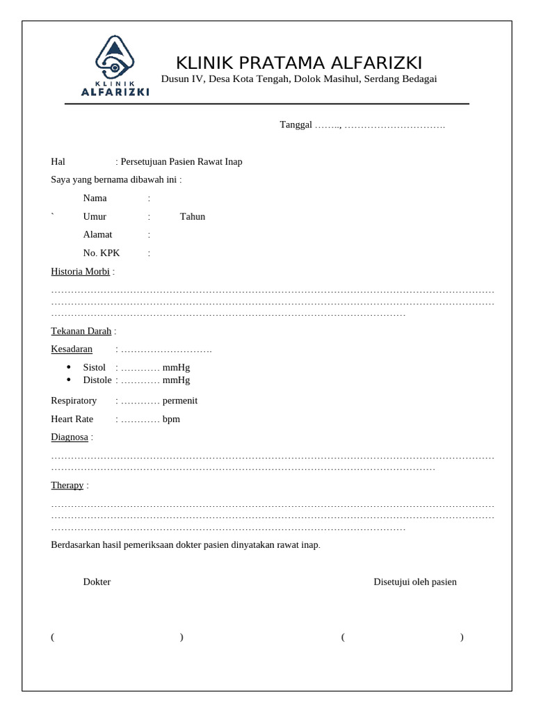 Form Persetujuan Rawat Inap | PDF