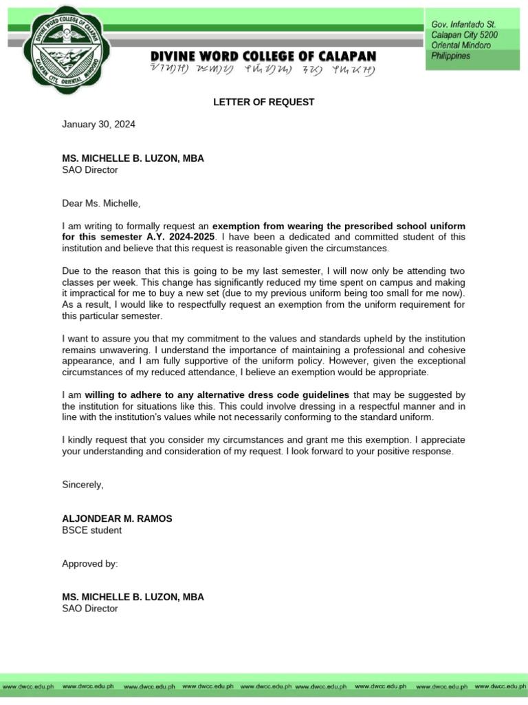 Uniform Exemption Request Letter | PDF