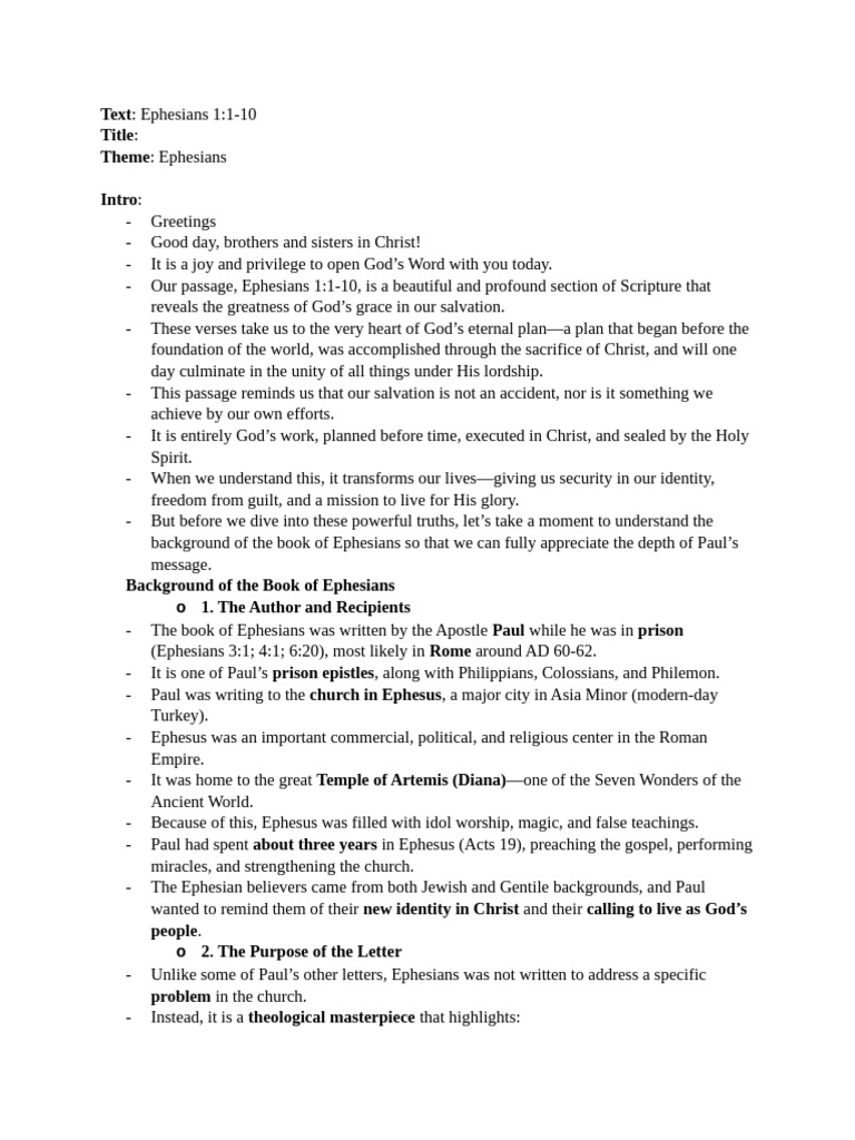 Eph 1 1-10 | PDF | Epistle To The Ephesians | Paul The Apostle