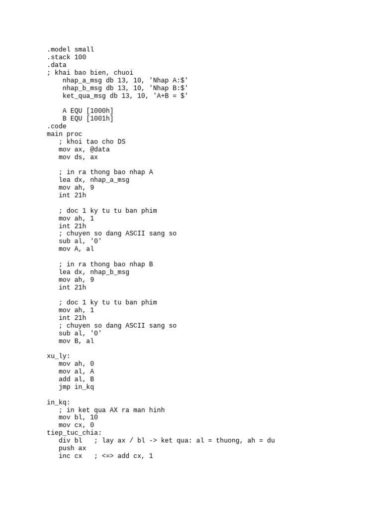Assembly Program for A+B Calculation | PDF
