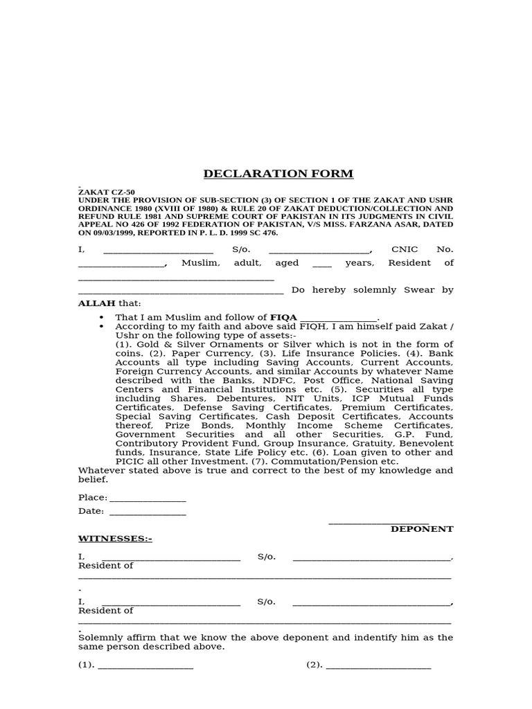 Zakat Declaration Form CZ-50 | PDF | Insurance | Securities (Finance)