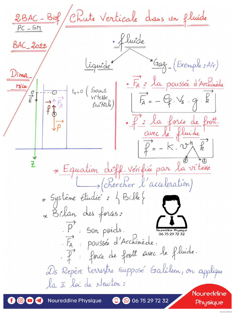 Chute Verticale Dans Un Fluide - Cours - Exercice Corrigé | PDF