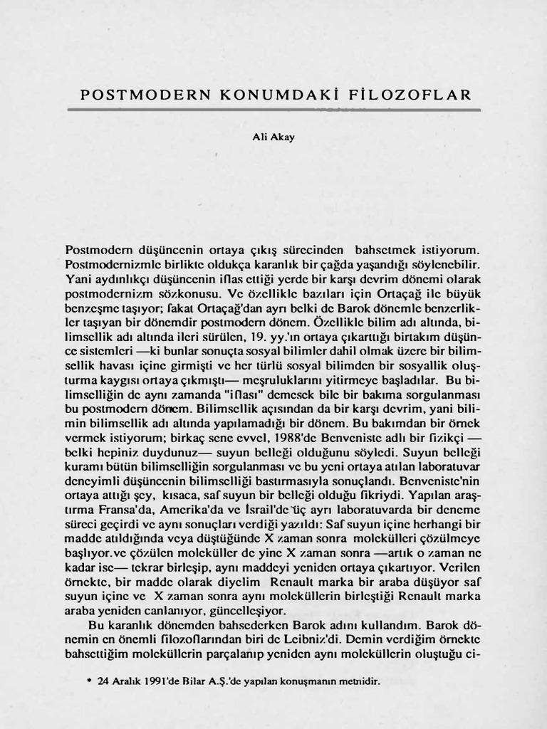 Postmodern Konumdaki Filozoflar - Ali Akay | PDF
