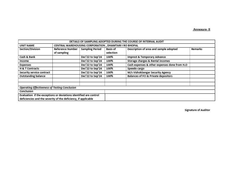 Internal Audit Sampling Details Report | PDF