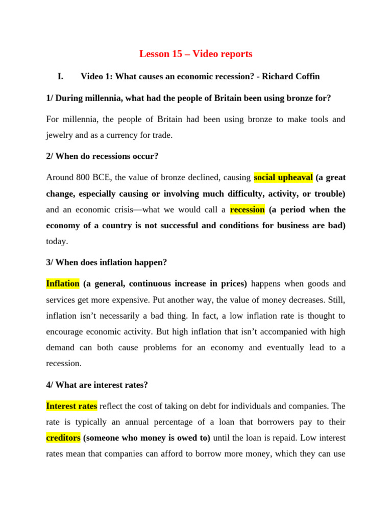 Understanding Economic Recessions and Inflation | PDF | Recession ...