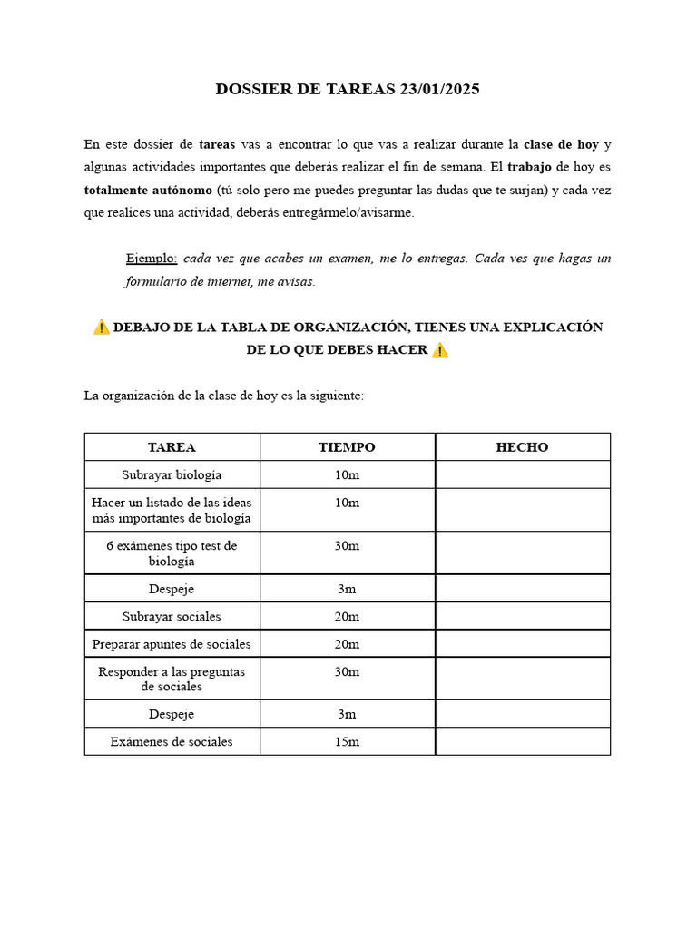 Dossier de Tareas 23 - 01 - 2025 | PDF