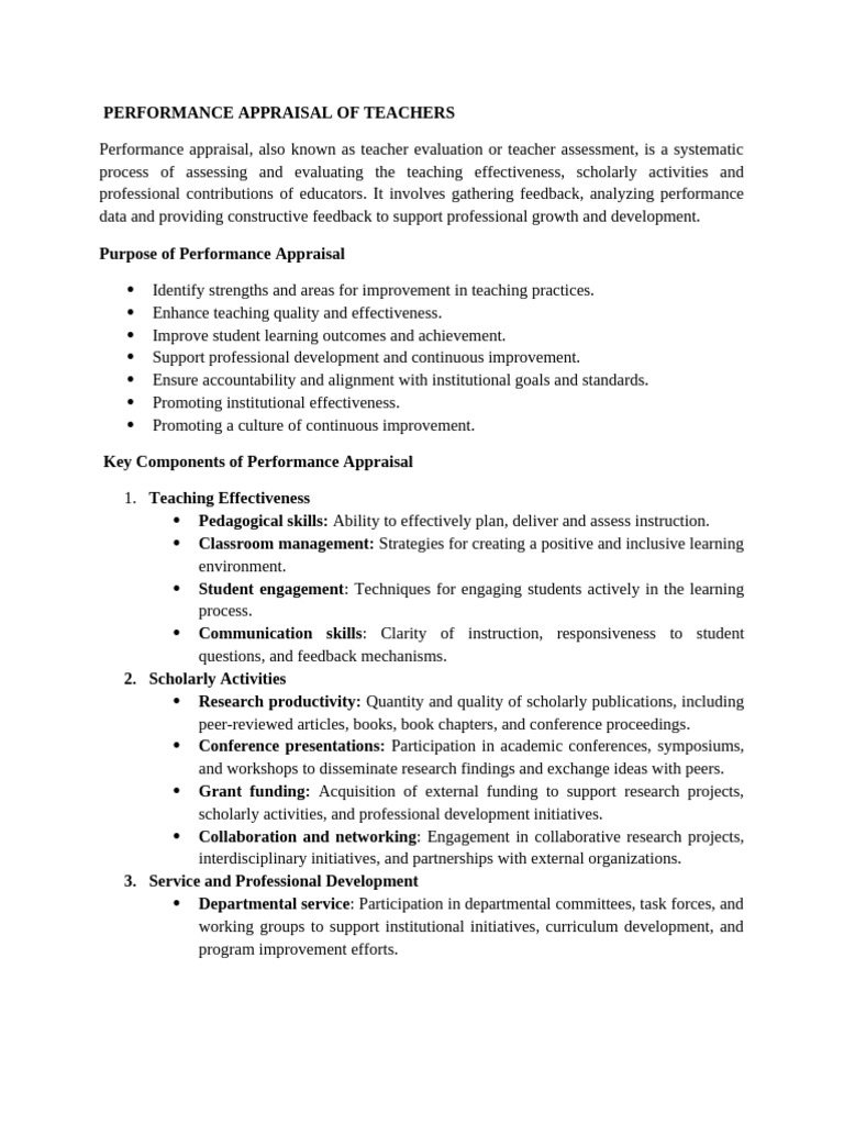 Teacher Performance Appraisal Overview | PDF | Performance Appraisal ...