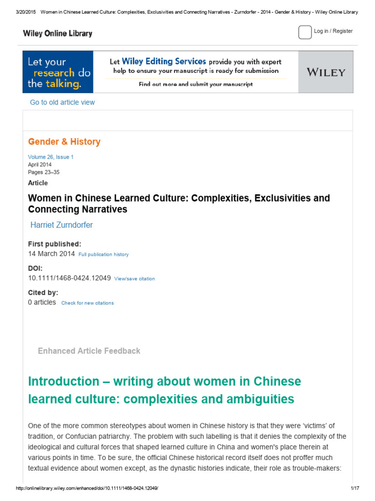 Women in Chinese Learned Culture - Complexities, Exclusivities and ...