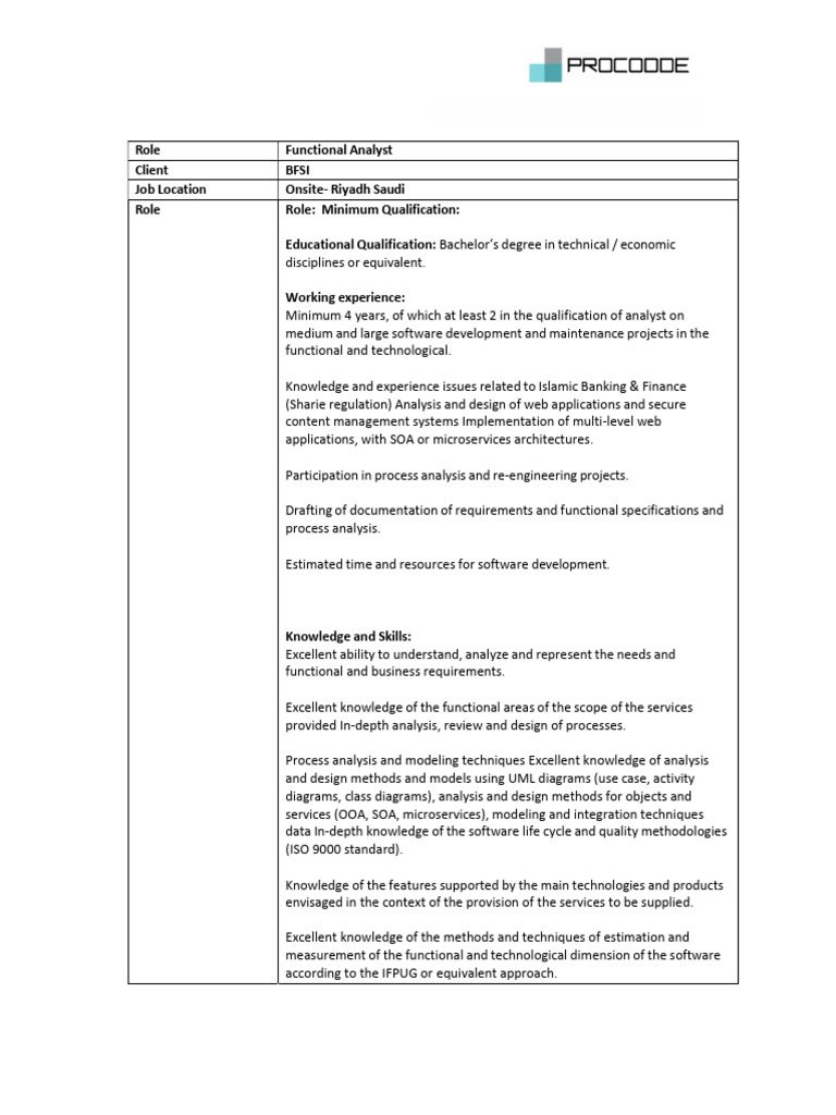 Functional Analyst - Procodde Technologies LLC-1 | PDF | Software ...