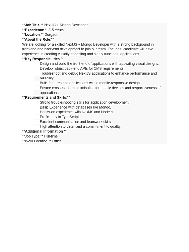 NextJS + Mongo Developer | PDF