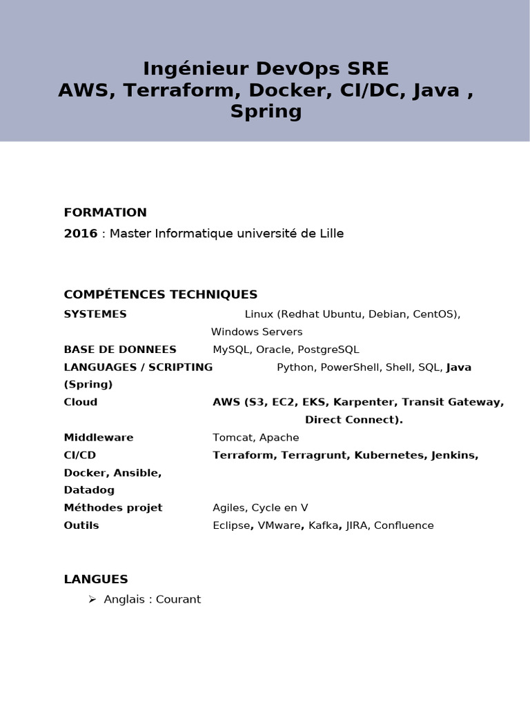 Ingénieur DevOps SRE : AWS et CI/CD | PDF | Amazon Web Services ...