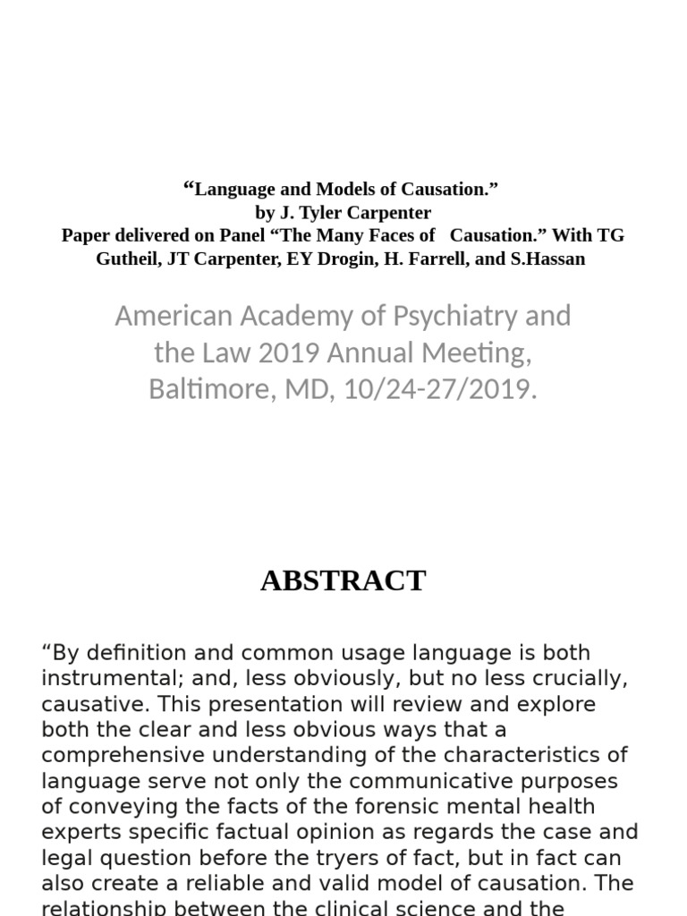 AAPL 2019 Baltimore Language Models of Causation | PDF | Causality | Tort