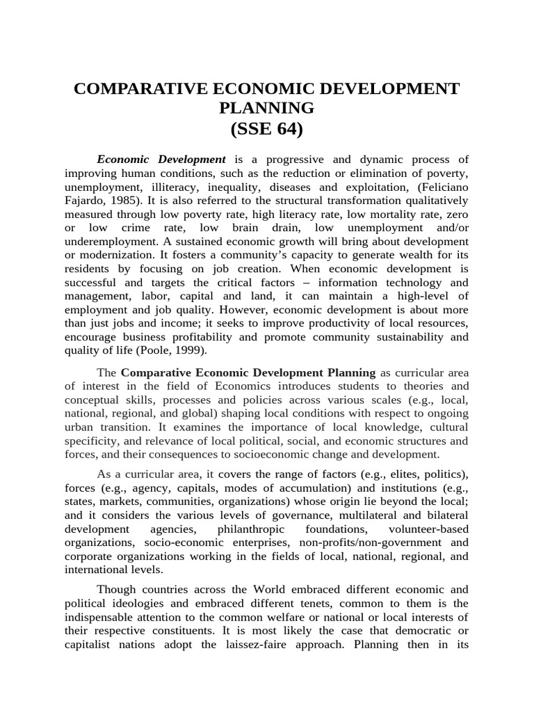 Comparative Economic Development Planning | PDF | Economic Development ...
