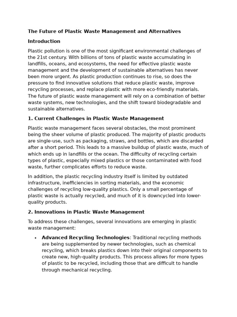 The Future of Plastic Waste Management and Alternatives_Tejas | PDF ...