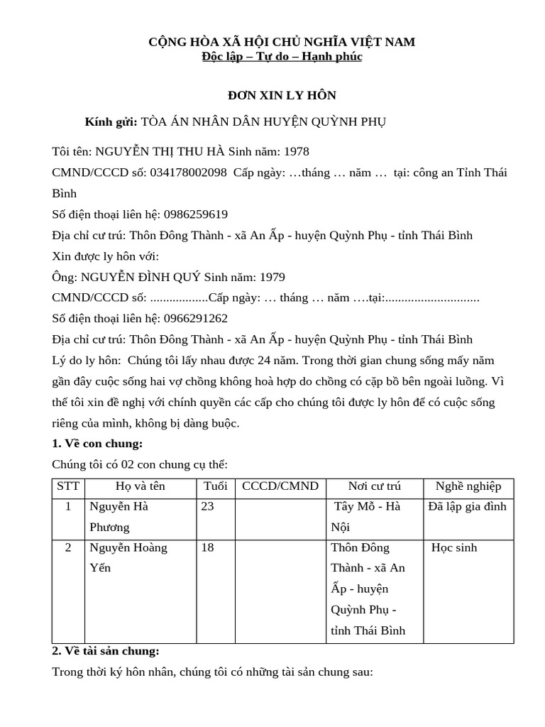 Mau Don Xin Ly Hon Moi Nhat | PDF