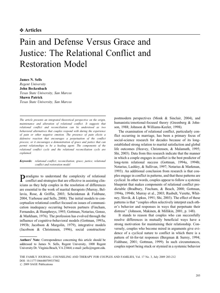 Sells Et Al 2009 Pain and Defense Versus Grace and Justice The ...