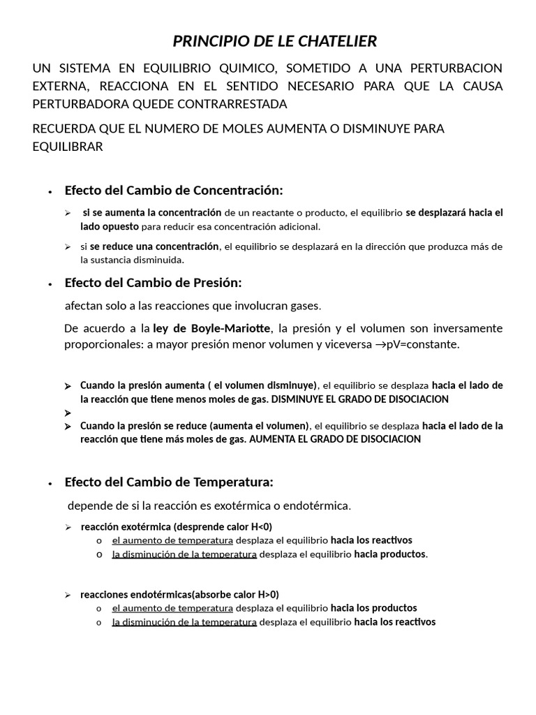 Principio de Le Chatelier | PDF | Equilibrio químico | Gases