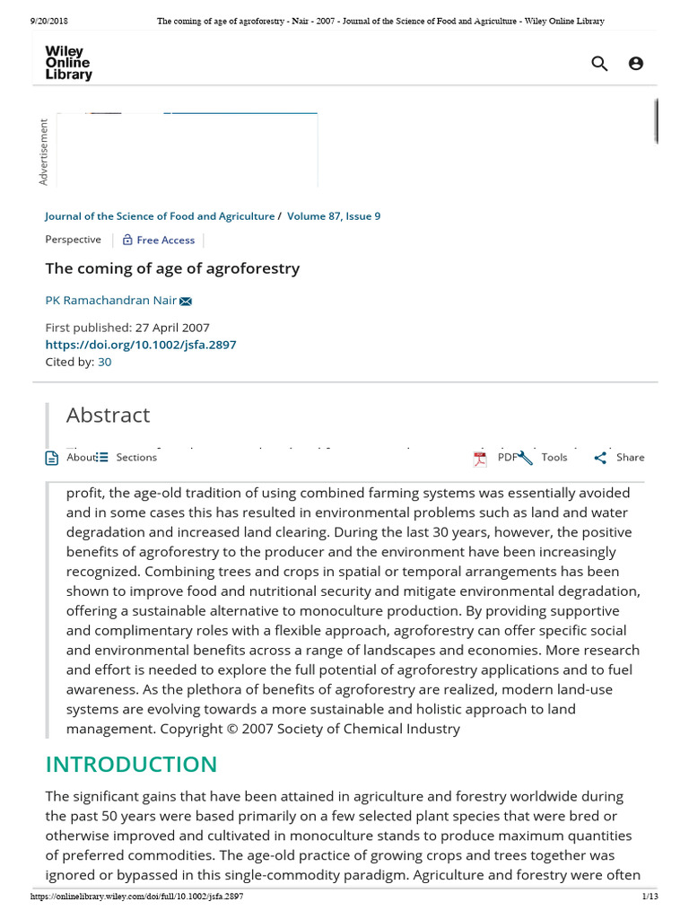 The coming of age of agroforestry - Nair - 2007 - Journal of the ...