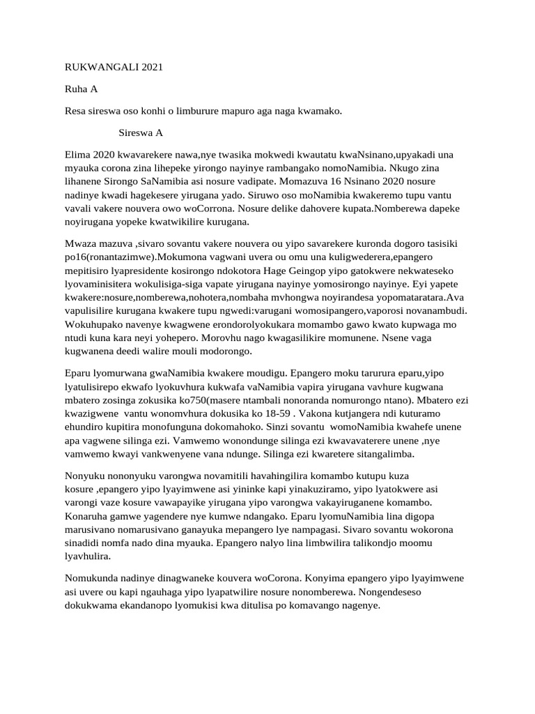 Rukwangali 2021 | PDF