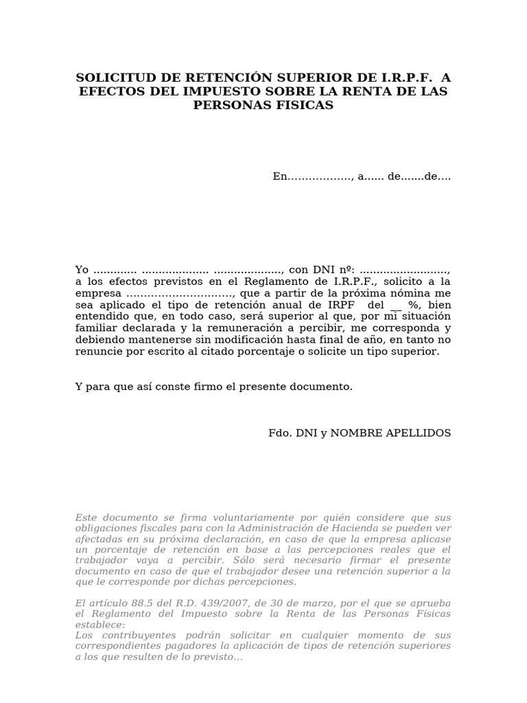 Modelo Solicitud IRPF Superior | PDF