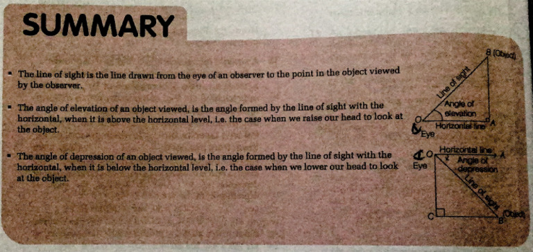 Class 10 Maths Some Application To Trigonometry BEST Summary | PDF