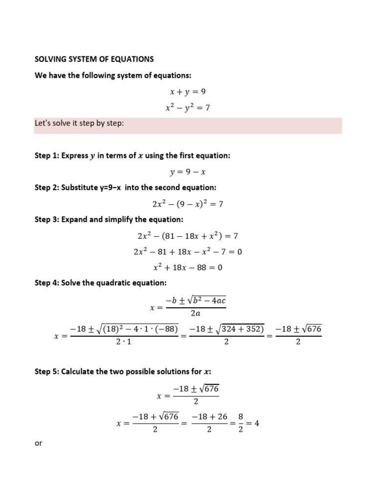 SOLVING SYSTEM OF EQUATIONS Steps | PDF