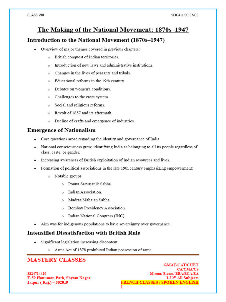 The Making of The National Movement NOTES | PDF | British Raj | Mahatma ...
