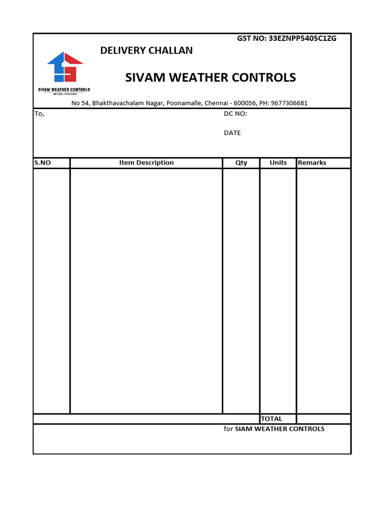 Delivery Challan for SIAM Weather Controls | PDF