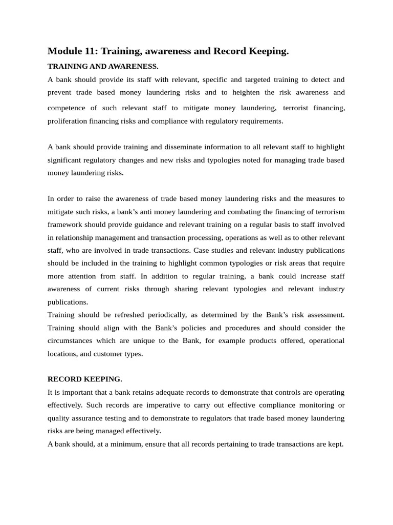 Training and Record Keeping for AML | PDF | Money Laundering ...