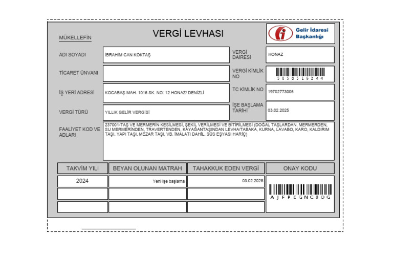 İck Vergi̇ Levhasi | PDF