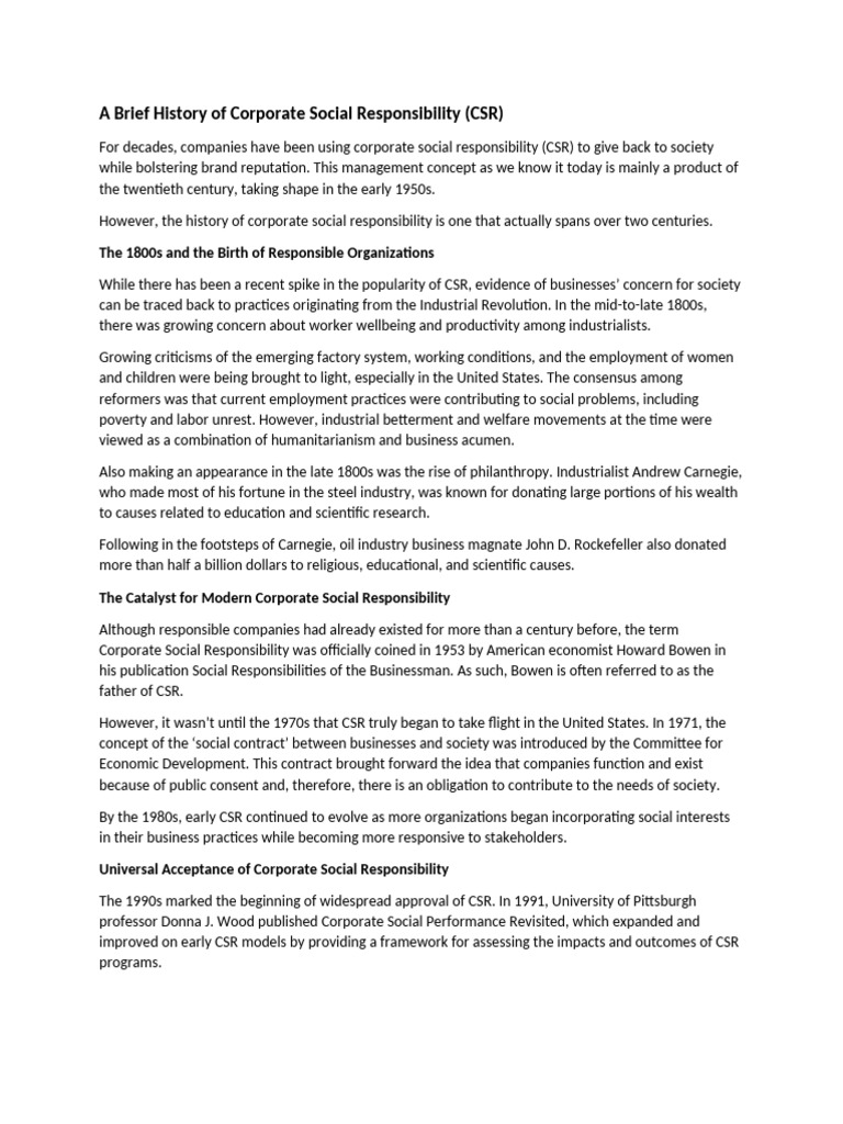 History of Corporate Social Responsibility | PDF | Corporate Social ...