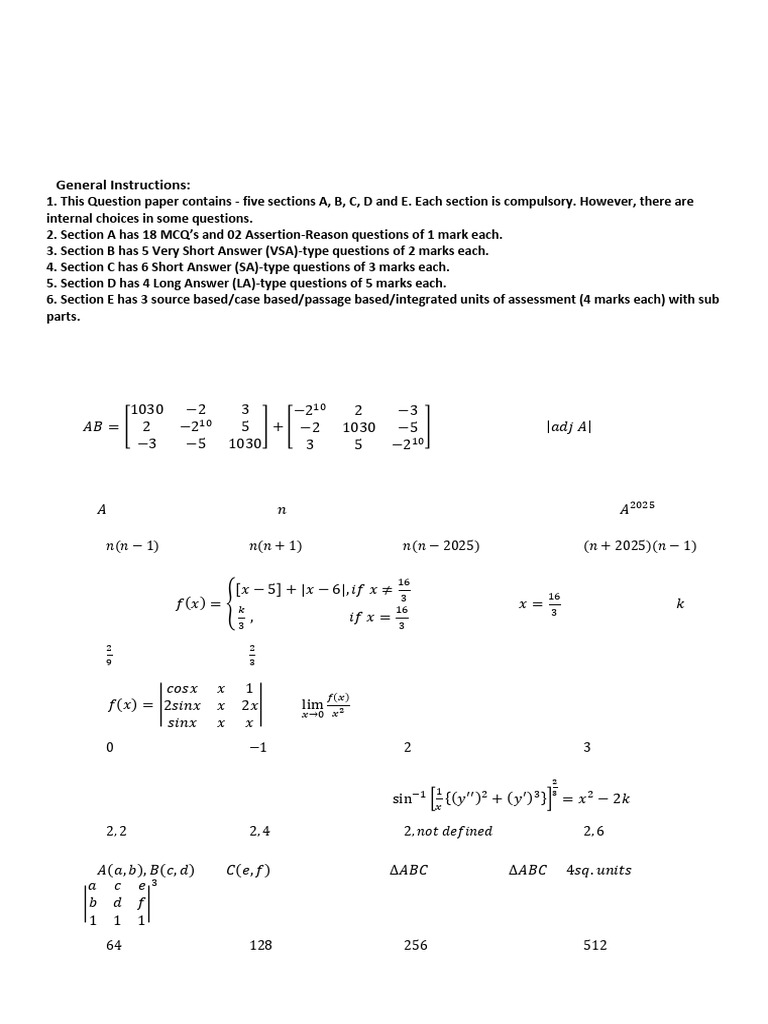 Class 12 Maths Sample Paper 2026 | PDF | Tangent | Euclidean Vector